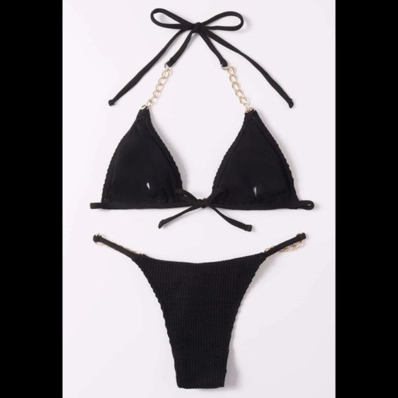 Dainty NYC | Swim | Chain Detail Swimsuit Classic Black Bikini Set Gold ...
